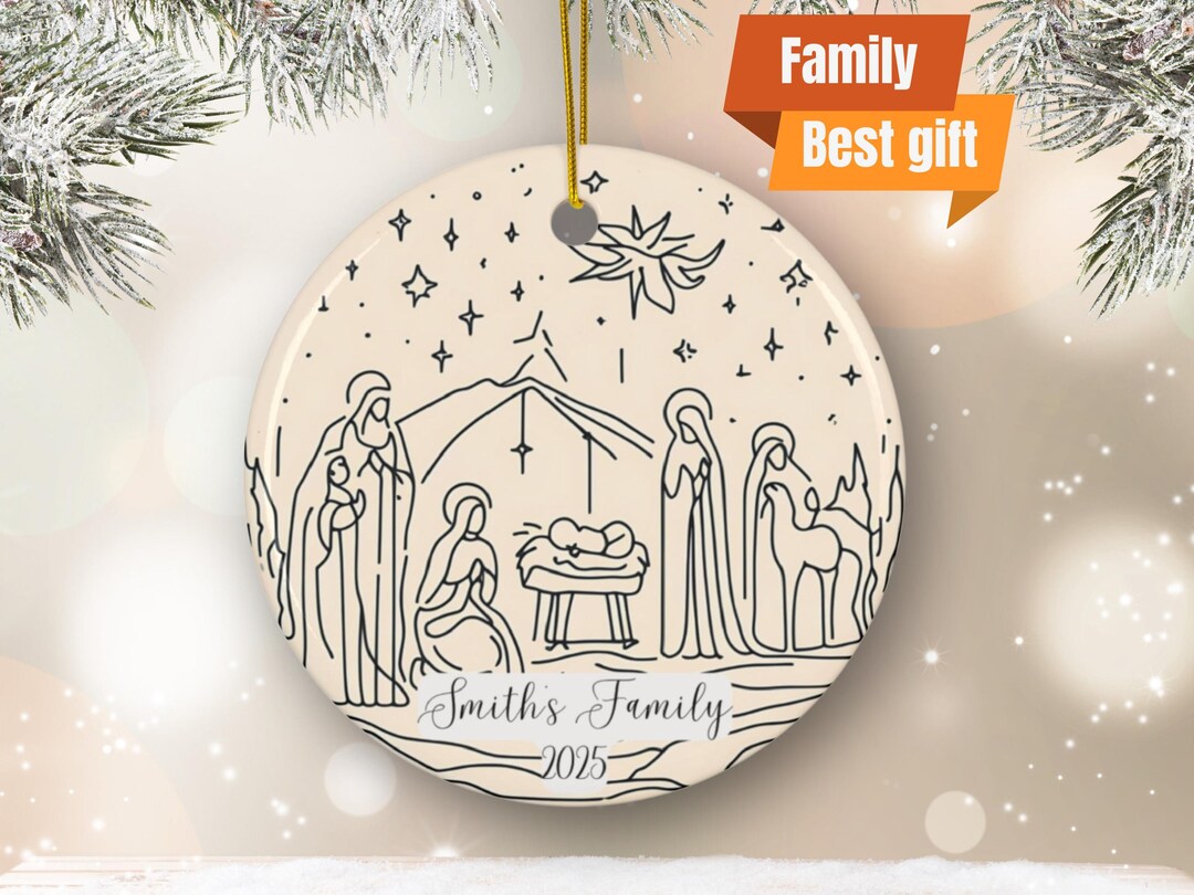 Personalized Nativity Scene Ceramic Ornament: Custom Family Name - Etsy