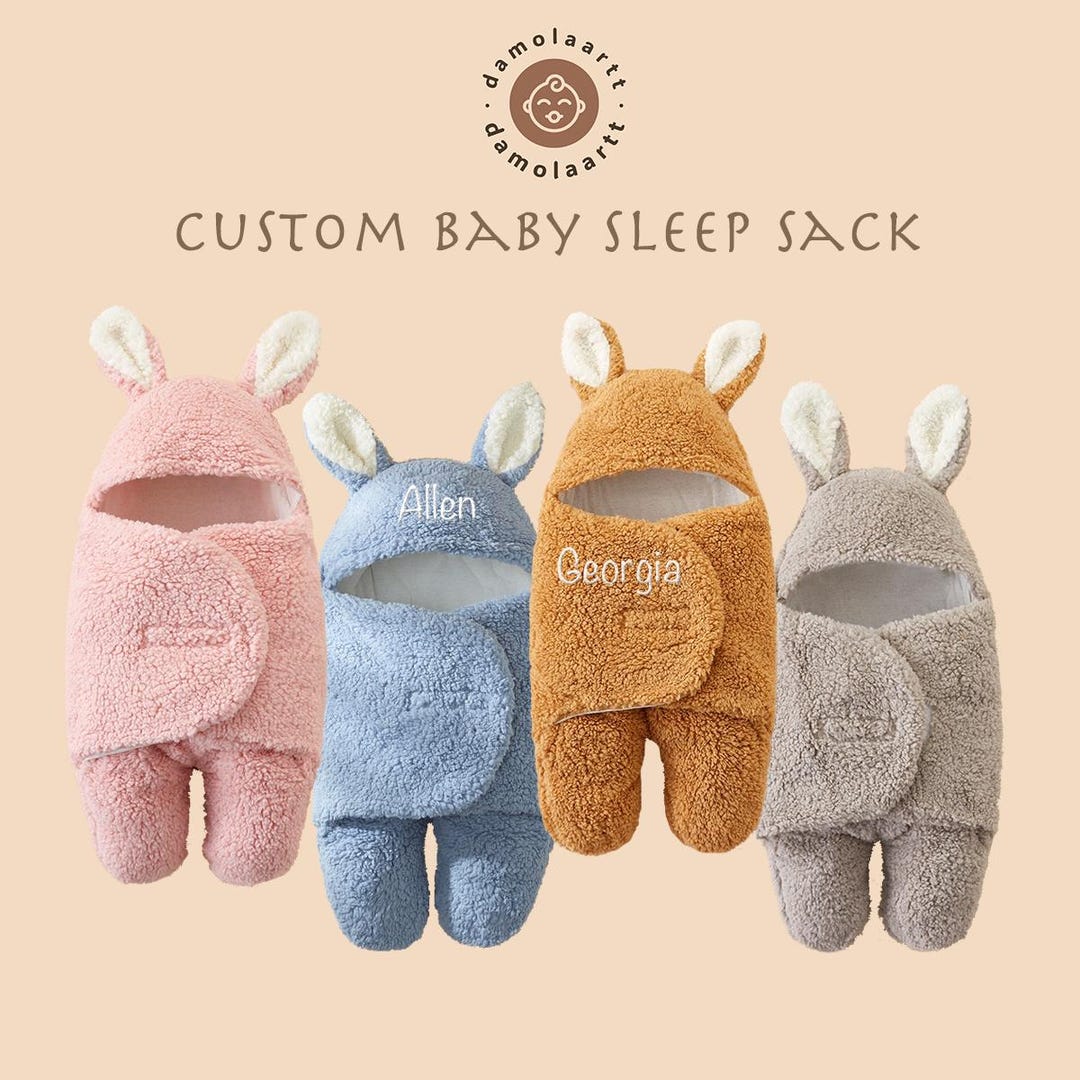 Custom Embroidered Baby Sleep Sack: Fleece Rabbit Swaddle Wrap - Etsy