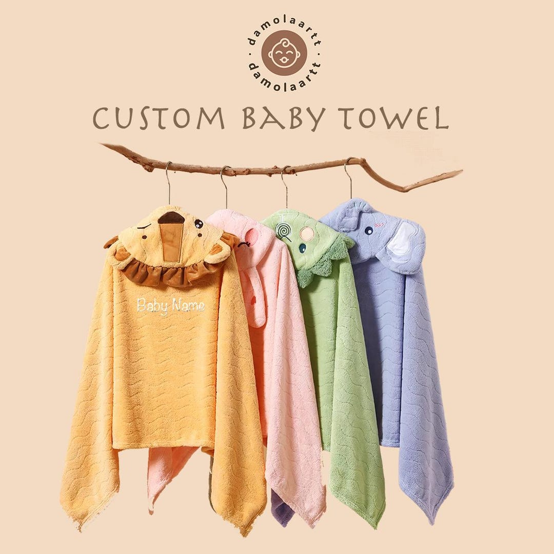 Embroidered Baby Bath Towel: Personalized Animal Hooded Coral Fleece ...
