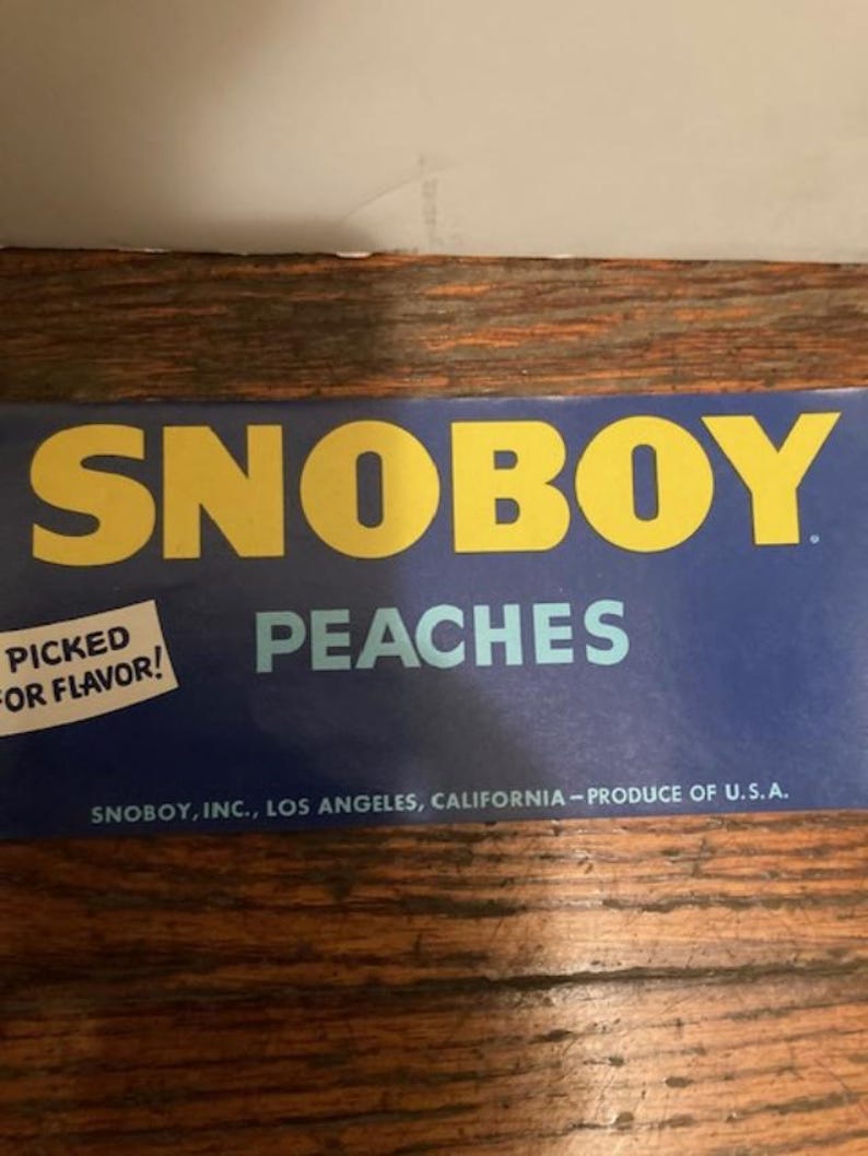 Vintage 60's Snoboy Peaches Fruit Crate Label Original Genuine Unused ...