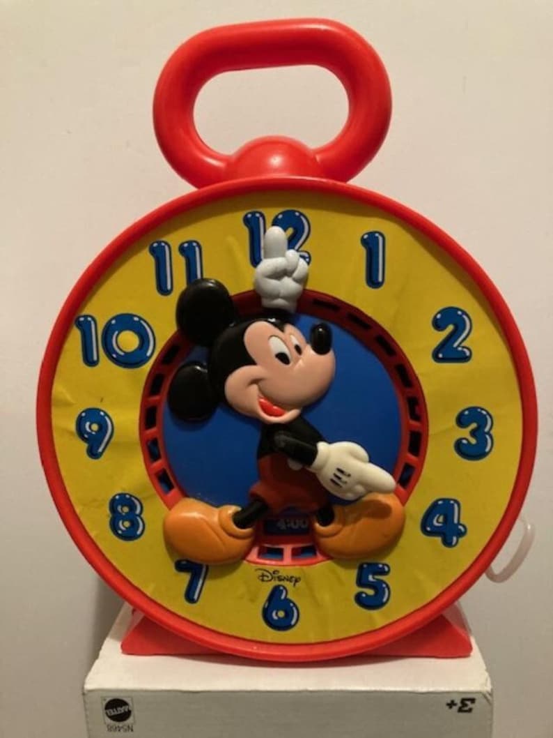 Disney 1981 Mickey Mouse Talking Chatter Clock 12" Pull String Mattel ...