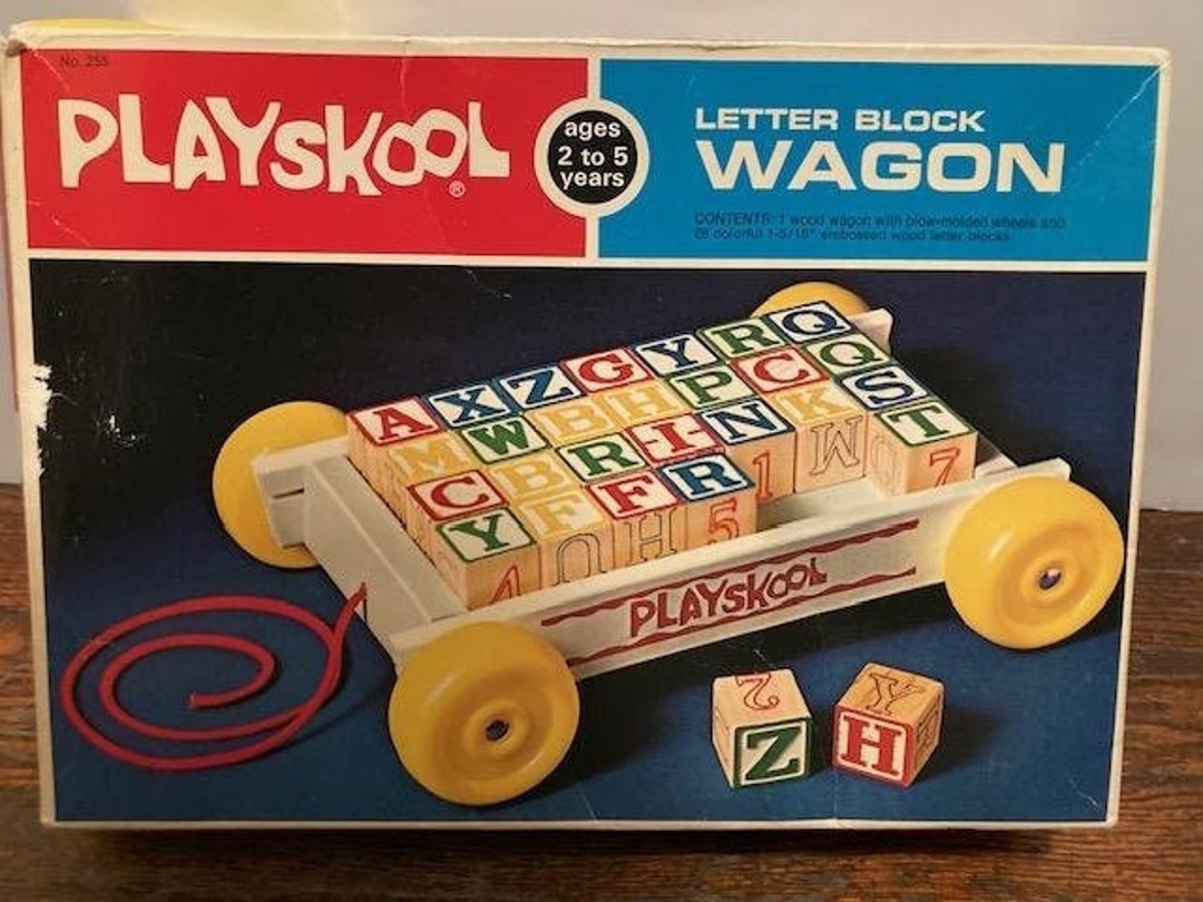 Playskool Letter Block Wagon W/box Vintage 70's Complete 1972 28 Wooden ...
