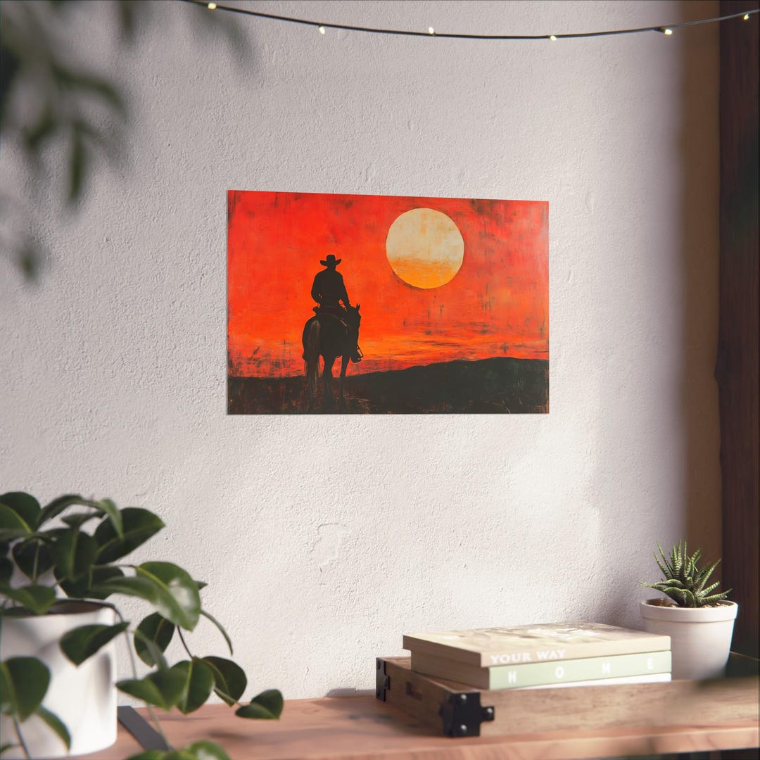 Vintage Cowboy Sunset Fine Art Poster, Western Wall Decor Print, Edgy ...