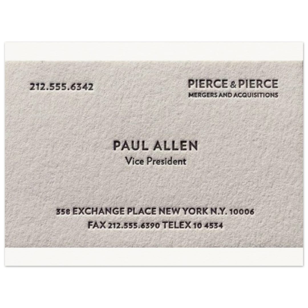 PAUL ALLEN American Psycho Business Card Wall Art copperplate Gothic ...