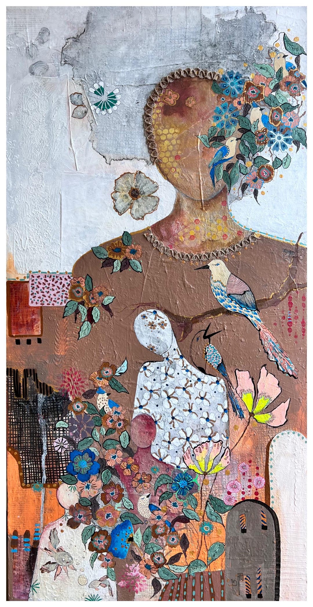 Woman With Flowers and Birds, Inner Sanctuary Theme - Etsy