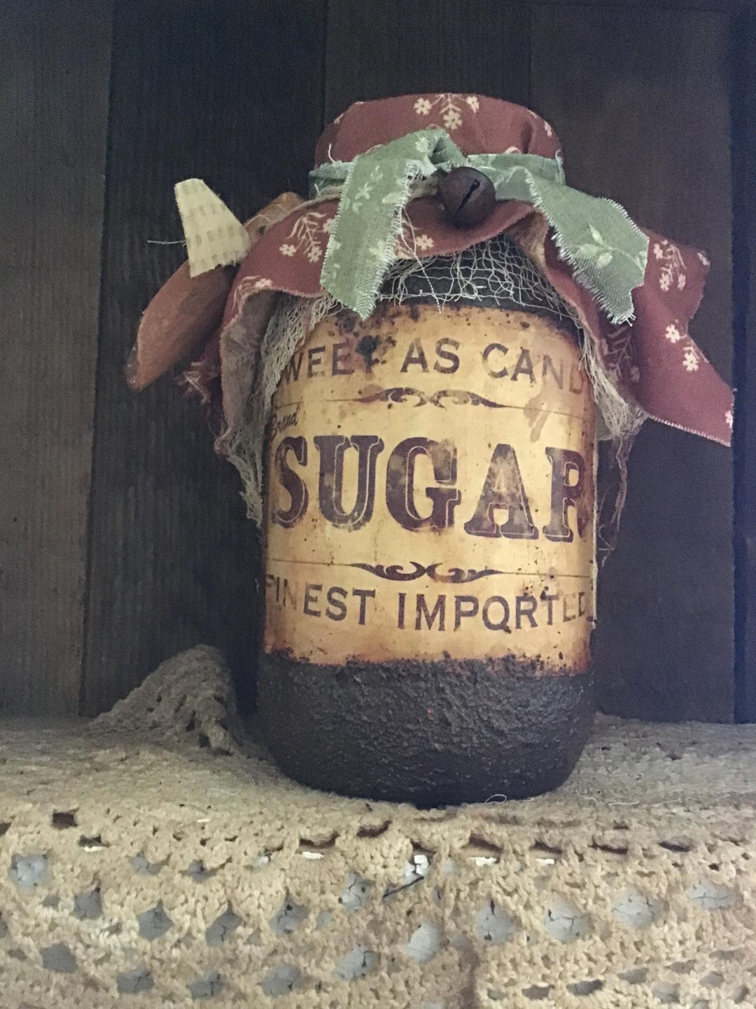 Sugar Label Handmade Primitive Grubby Pantry Jar, Grubby Distressed ...