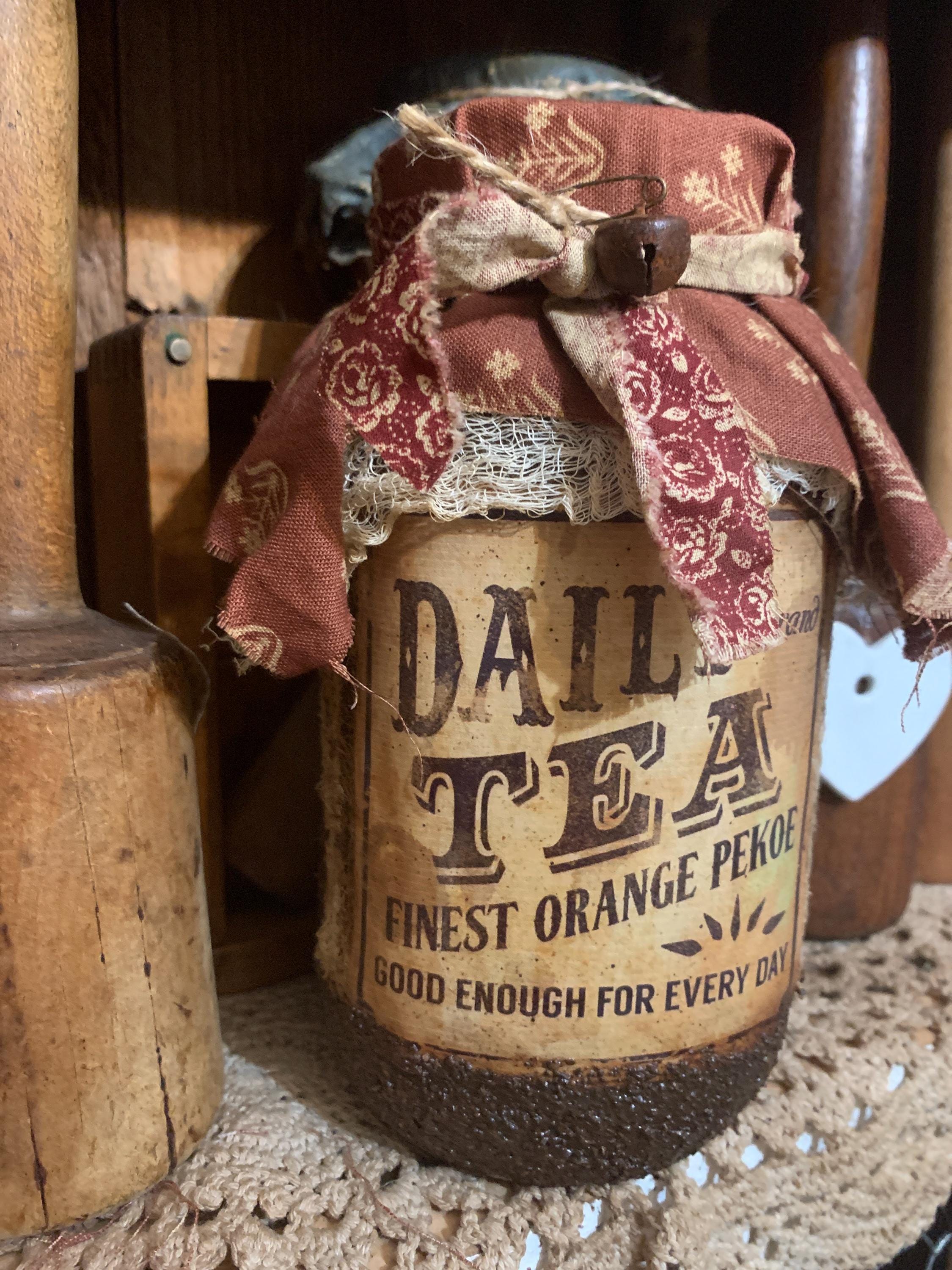 Daily Tea Label Handmade Primitive Grubby Pantry Jar, Grubby Distressed ...