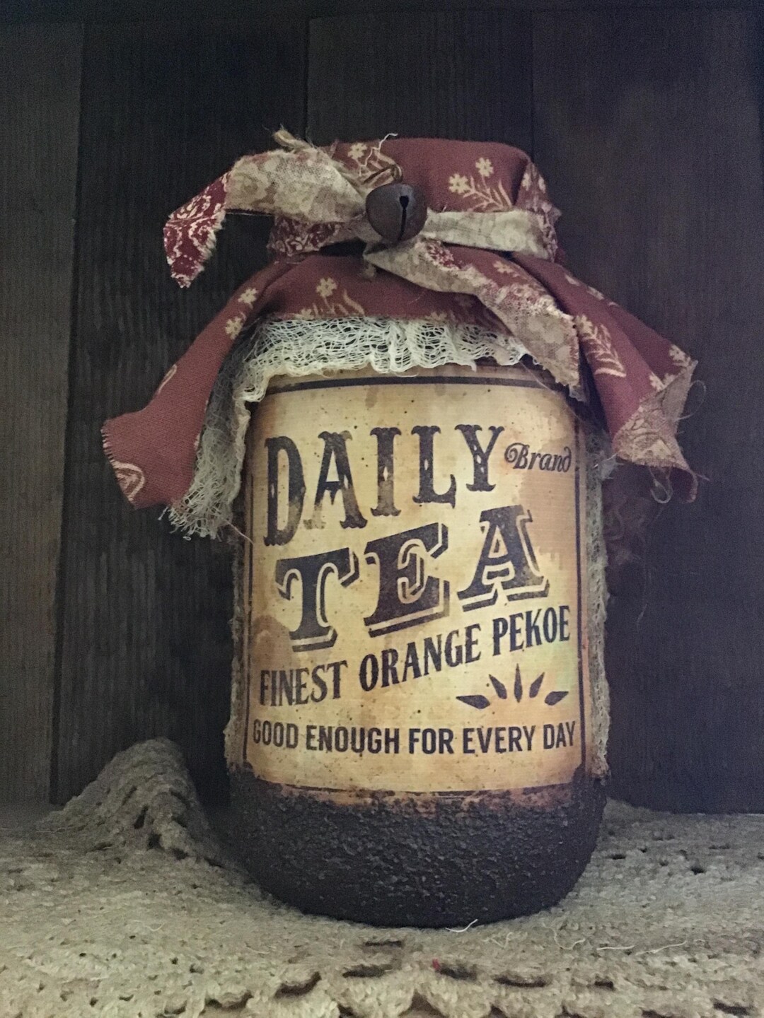 Daily Tea Label Handmade Primitive Grubby Pantry Jar, Grubby Distressed ...