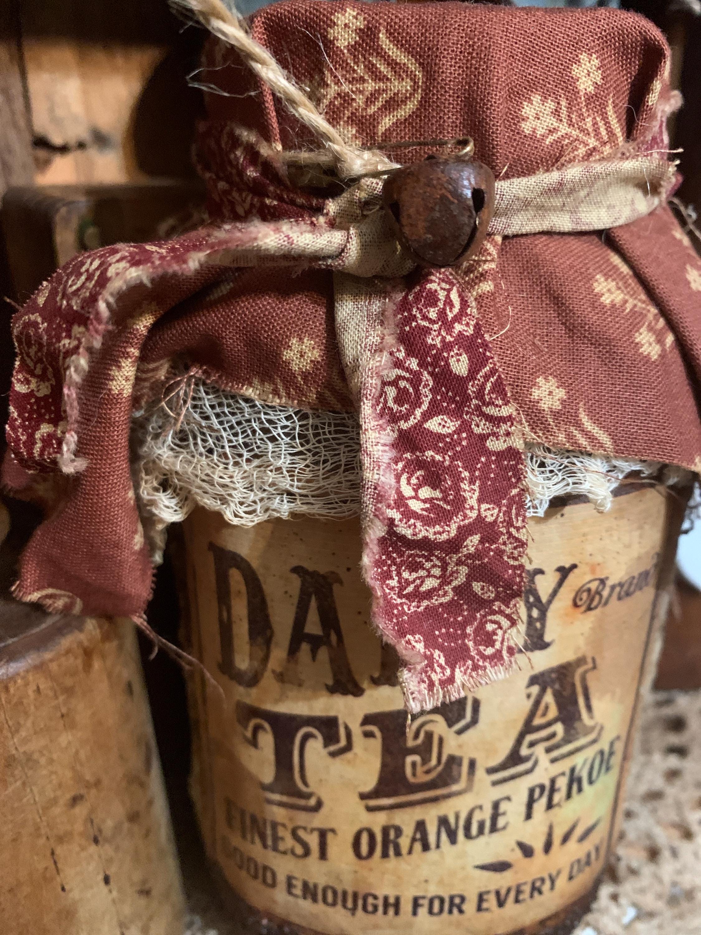 Daily Tea Label Handmade Primitive Grubby Pantry Jar, Grubby Distressed ...