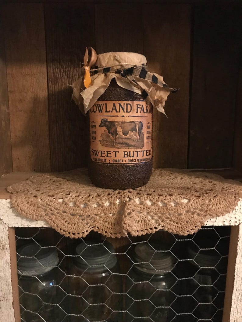 Cowland Farm Sweet Butter Label Handmade Primitive Grubby Pantry Jar ...