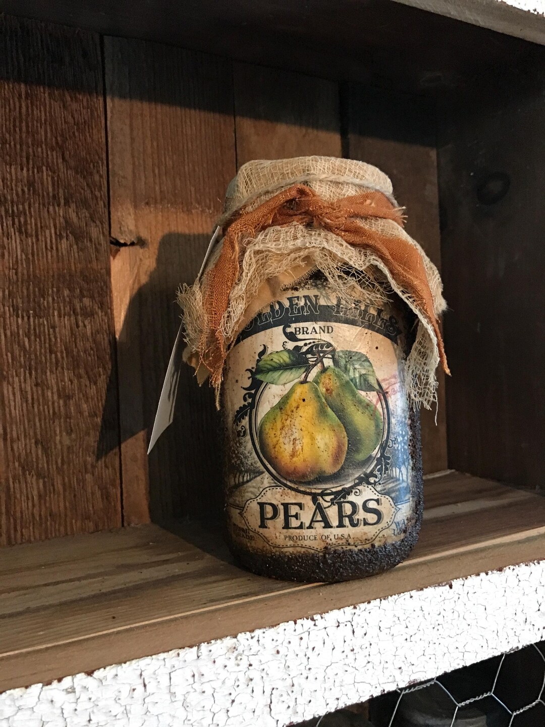 Pears Label Handmade Primitive Grubby Pantry Jar, Grubby Distressed ...