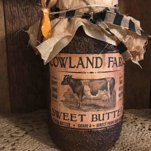 Cowland Farm Sweet Butter Label Handmade Primitive Grubby Pantry Jar ...