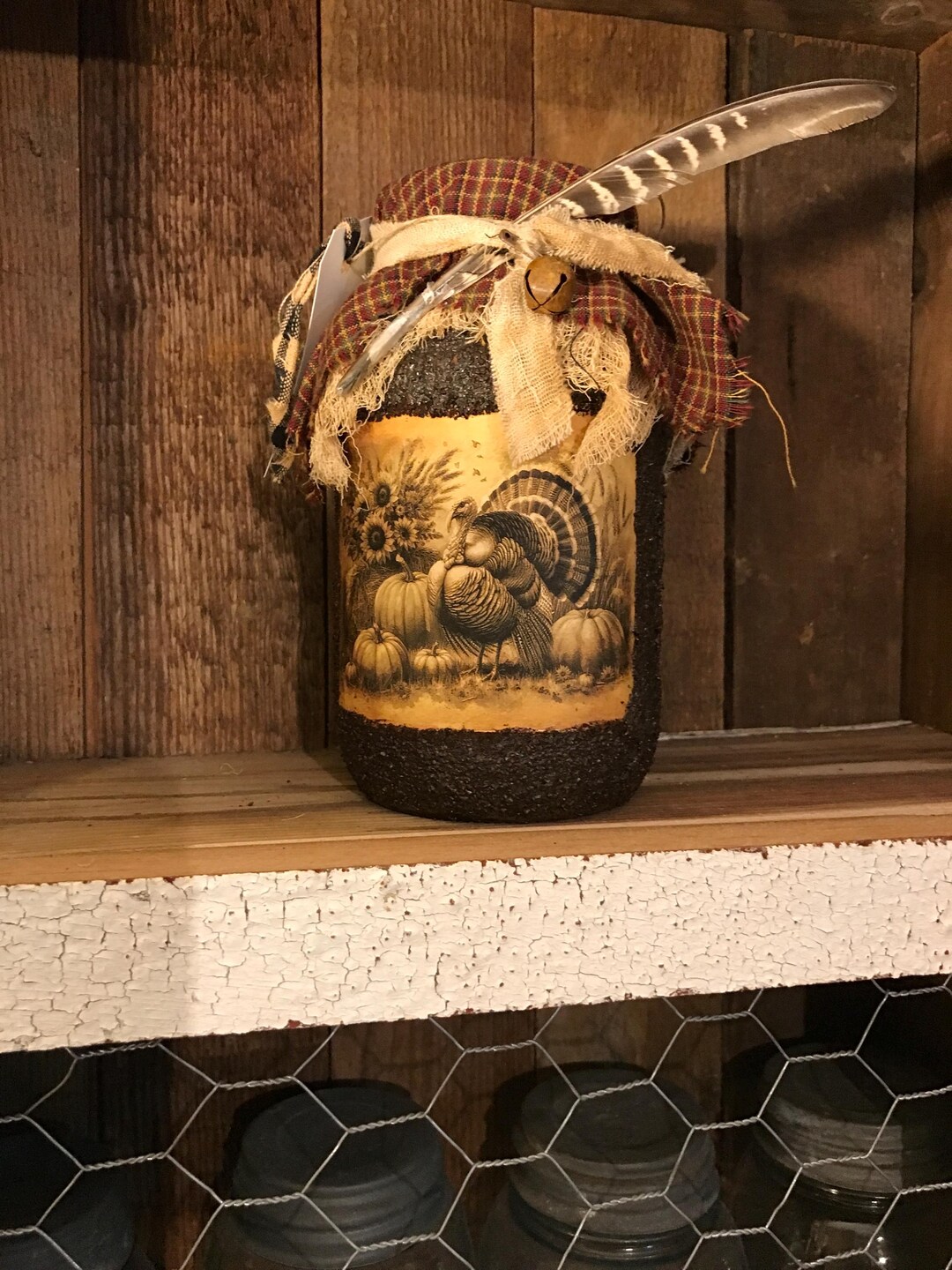 Thanksgiving Turkey, Pumpkins Fall Handmade Primitive Grubby Pantry Jar ...