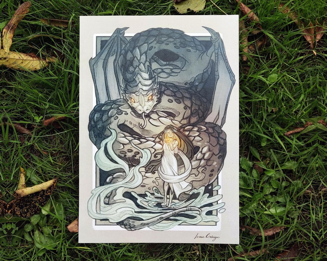 Celtic Dragon and Nymph Print | Fantasy Illustration - Etsy