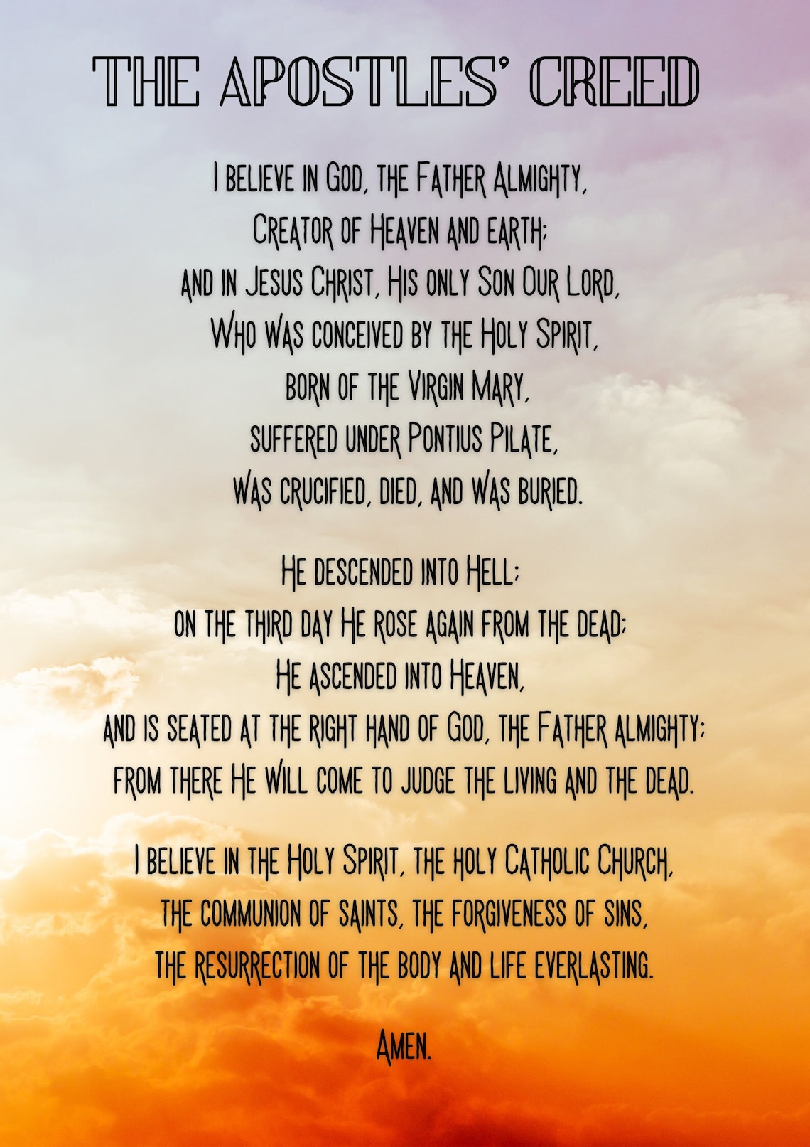 The Apostles' Creed (version 1) - Etsy