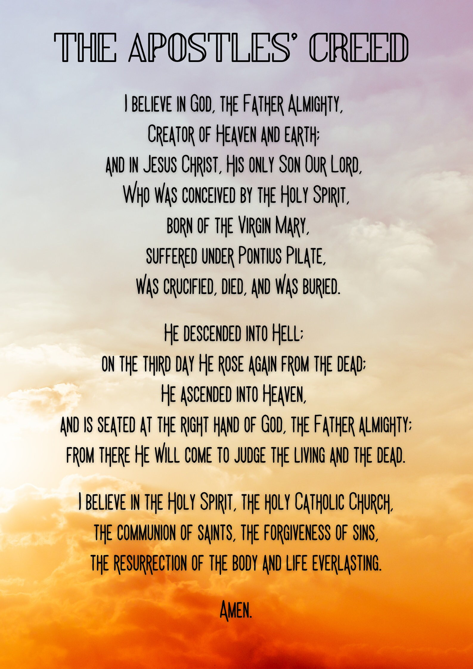 The Apostles' Creed (version 1) - Etsy
