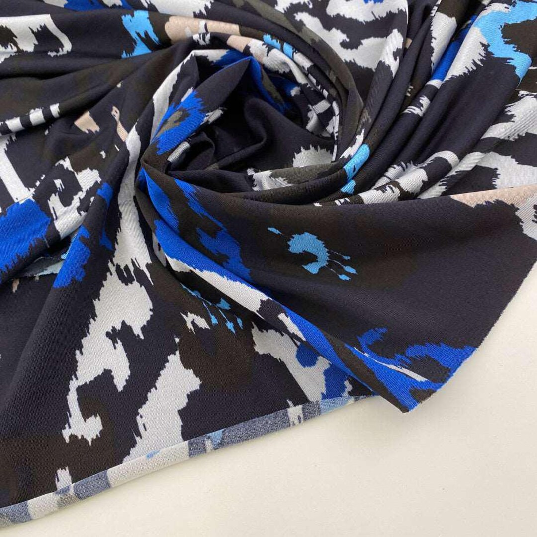 ANIMAL PRINT FABRIC, Animal Print Viscose Jersey Blue Light Blue Grey ...