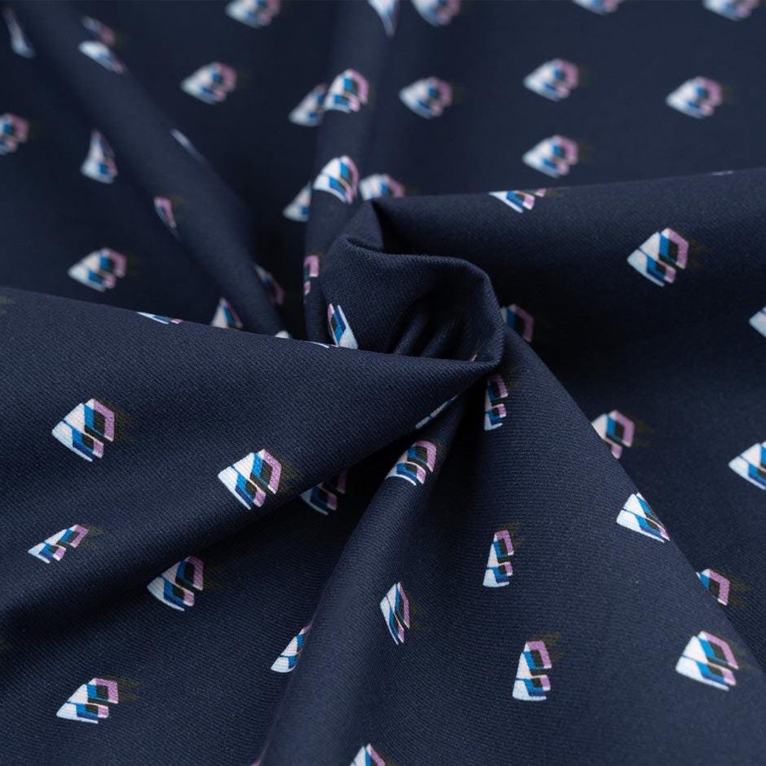 Blue Abstract Cotton Gabardine Fabric: Soft & Stretchy Italian ...