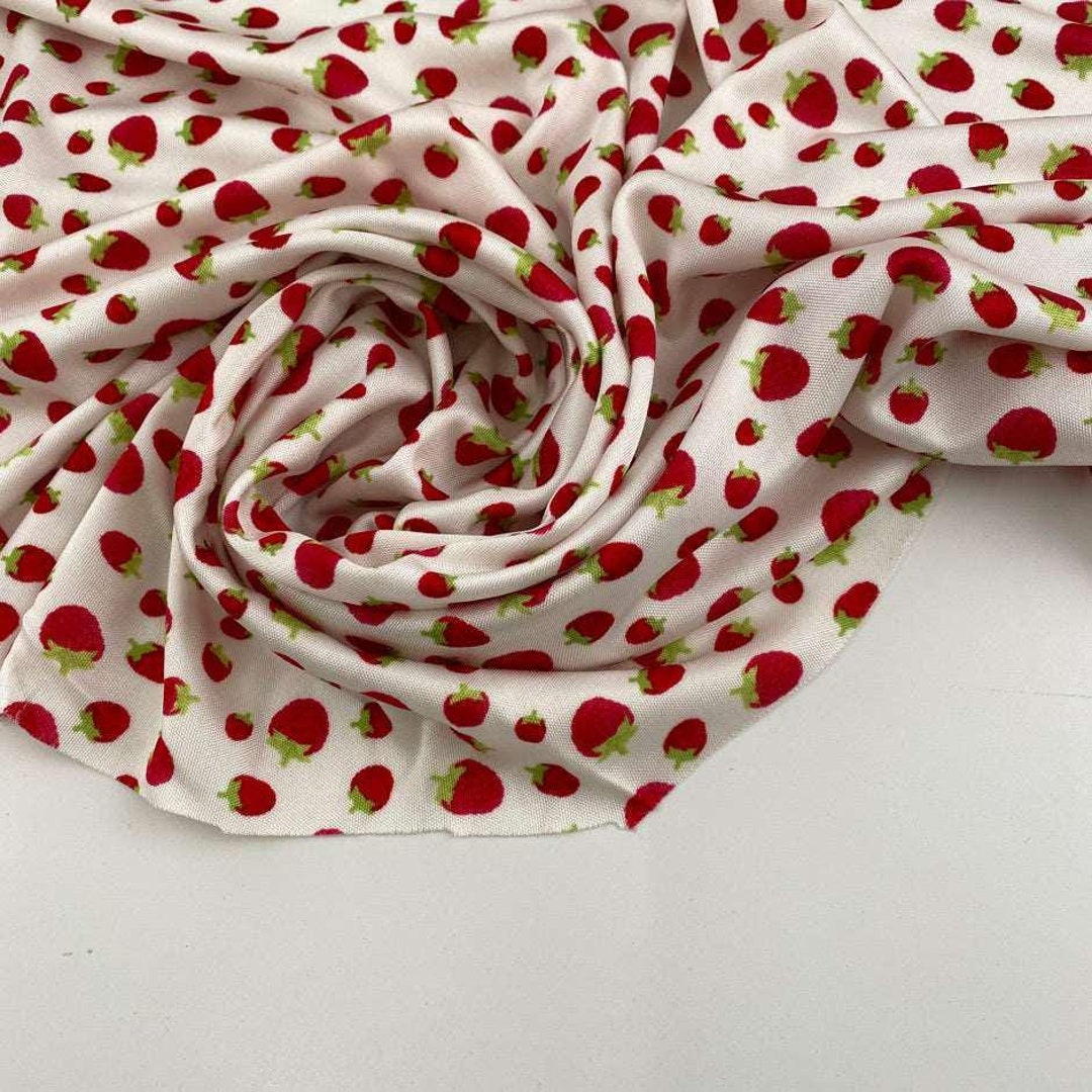 Red White Figurative Viscose Jersey Fabric Italian Deadstock Stretch ...