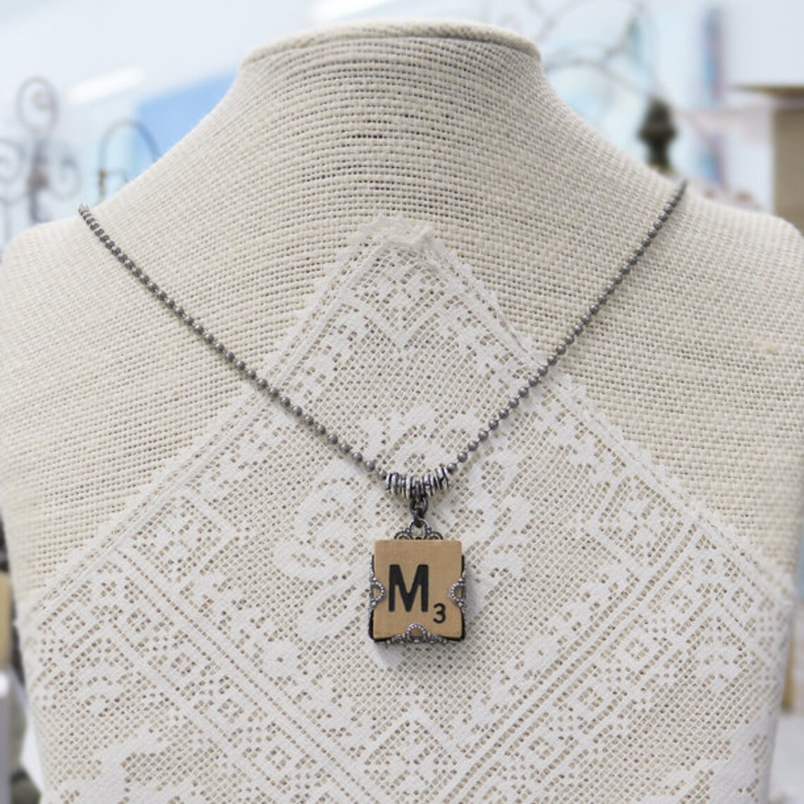 Wooden Scrabble Tile Initial Pendant Necklace. Long Adjustable - Etsy