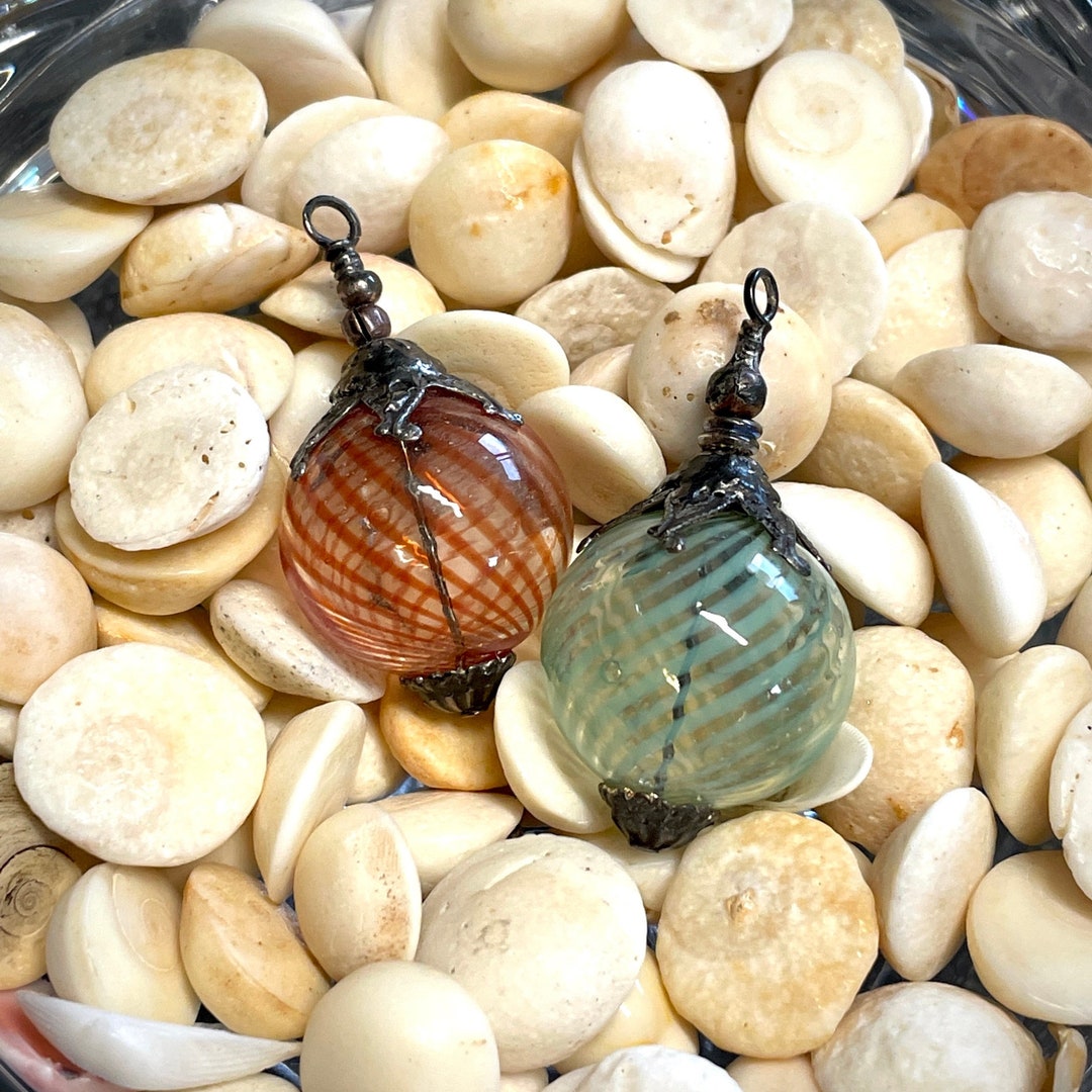 Hand Soldered Vintage Bead Charms in Chinese Red and Pale Green Stripes ...