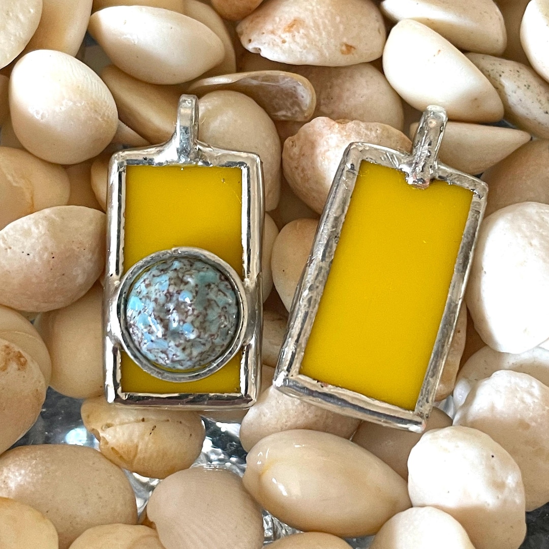 Hand Soldered Stained Glass Charms and Pendants - Turquoise & Yellow ...