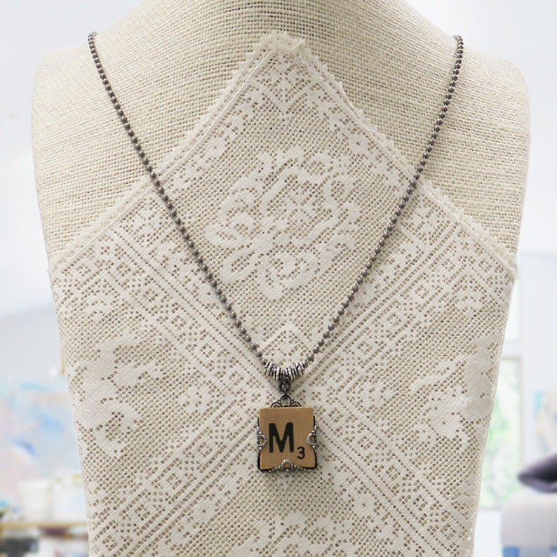 Wooden Scrabble Tile Initial Pendant Necklace. Long Adjustable - Etsy