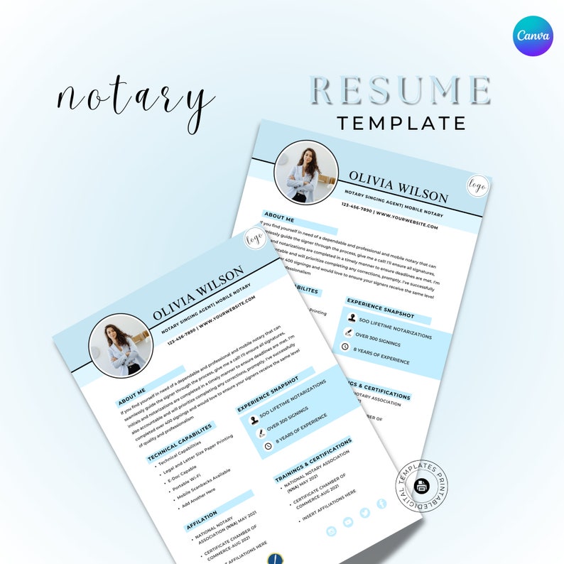 Notary Resume - Blue - Etsy