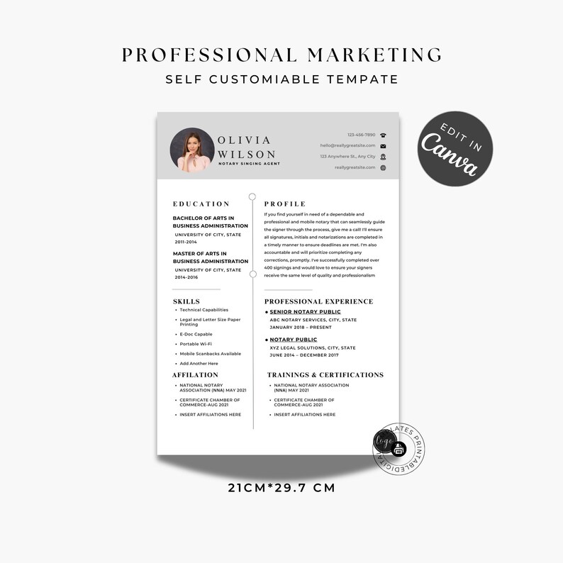 Notary Resume - Gray - Etsy