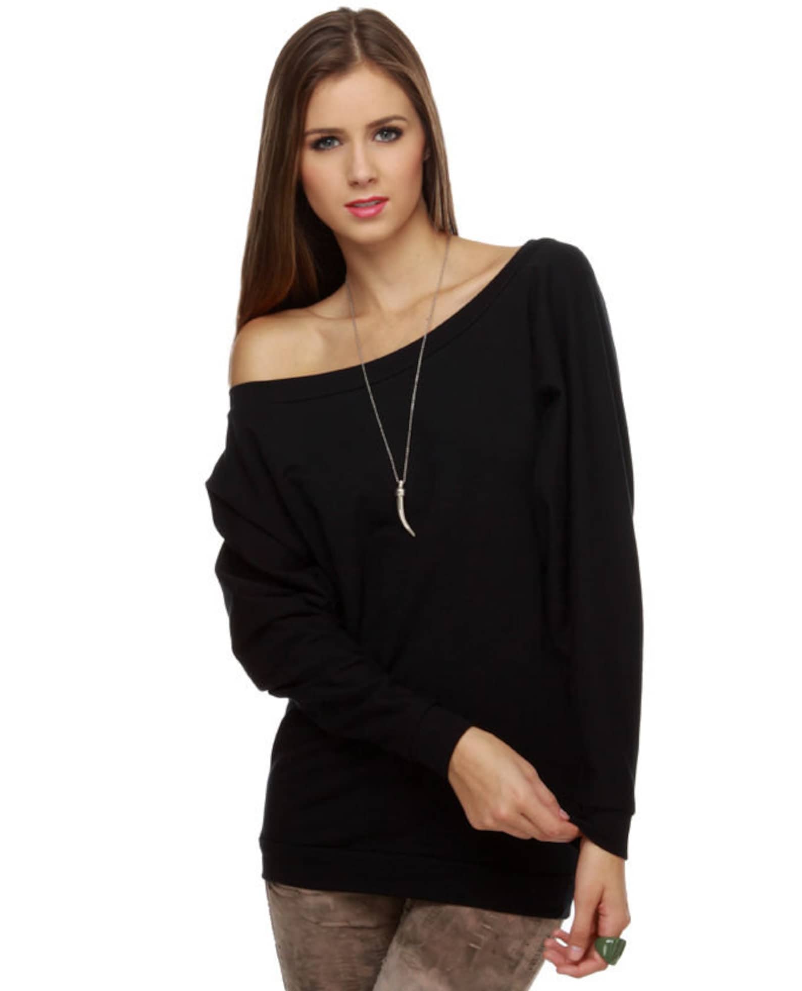 Off Shoulder Sweatshirt Women, Oversized Dolman Sleeve Sweater, Slouchy ...