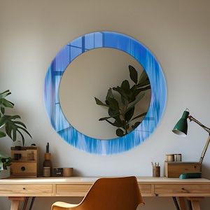 Blue Abstract Theme Wall Mirror Decor, Bathroom Mirror, Round Mirror ...