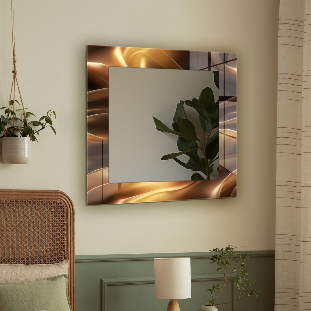 Yellow Wavy Theme Wall Mirror Decor, Bathroom Mirror, Square Mirror ...