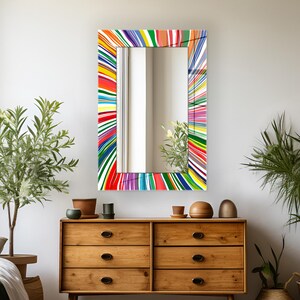 Colorful Abstract Entryway Mirror Decor, Multicolor Bathroom Mirror ...