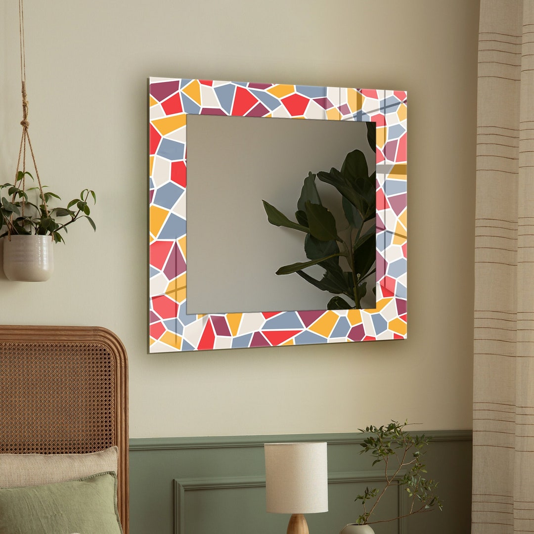 Bright Colours Mosaic Theme Wall Mirror Decor, Entryway Mirror, Square ...