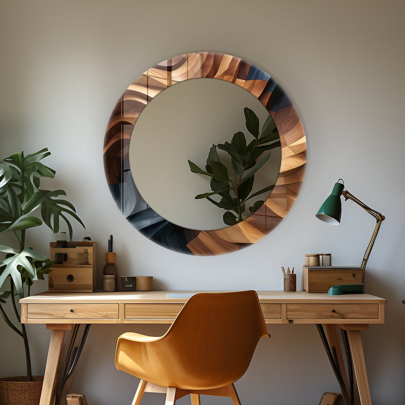 Curvy Wood Theme Wall Mirror Decor, Living Room Mirror, Vertical Mirror ...