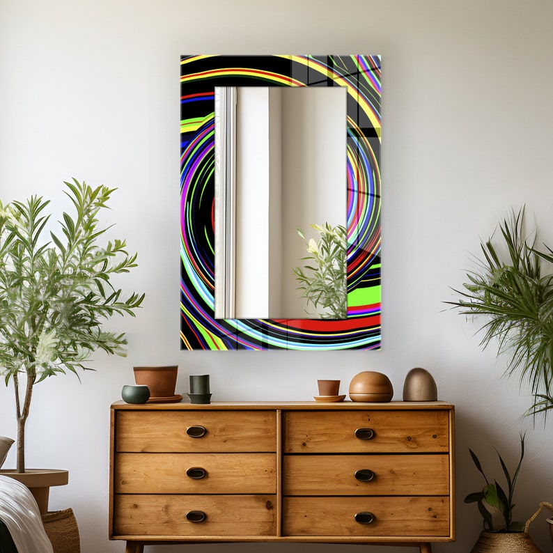 Multicolor Swirl Rectangle Glass Mirror: Modern Wall Decor - Etsy