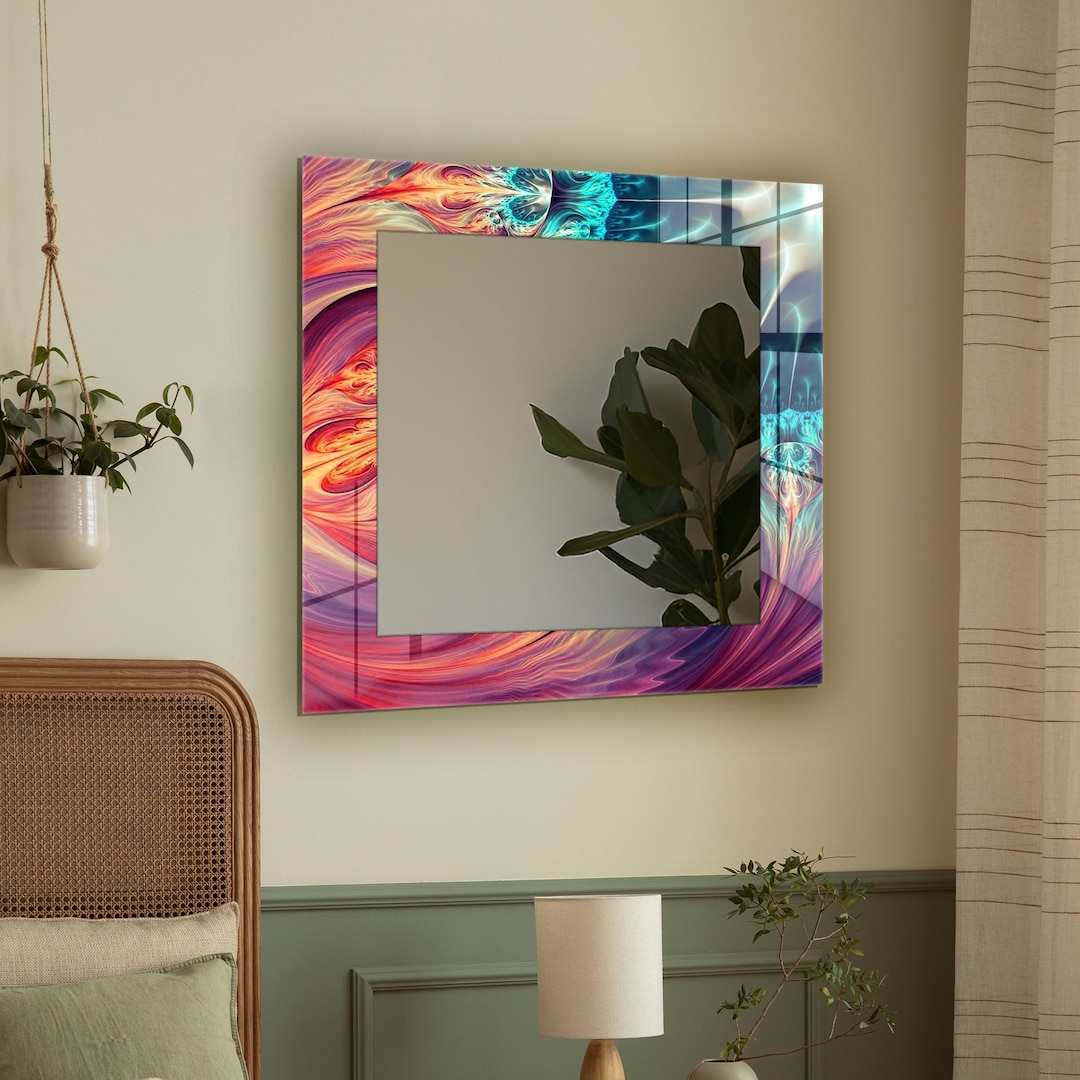 Unique Abstract Theme Wall Mirror Decor, Square Mirror for Living Room ...