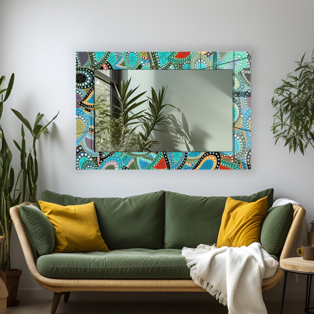 Green Abstract Mirror Decor, Large Colorful Bathroom Mirror, Mirror ...