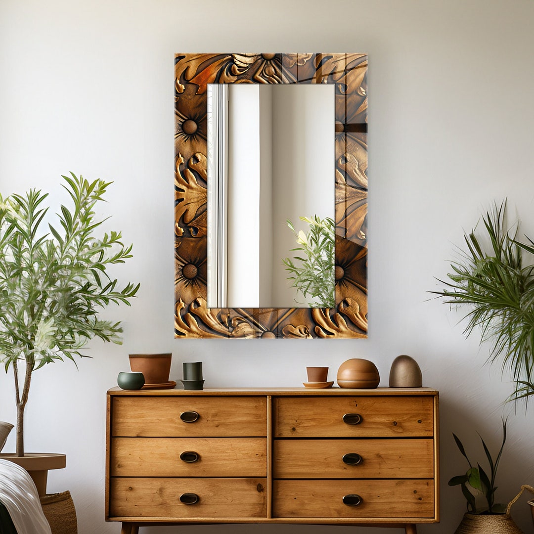 Embossed Theme Wall Mirror Decor, Bathroom Mirror, Rectangular Mirror ...