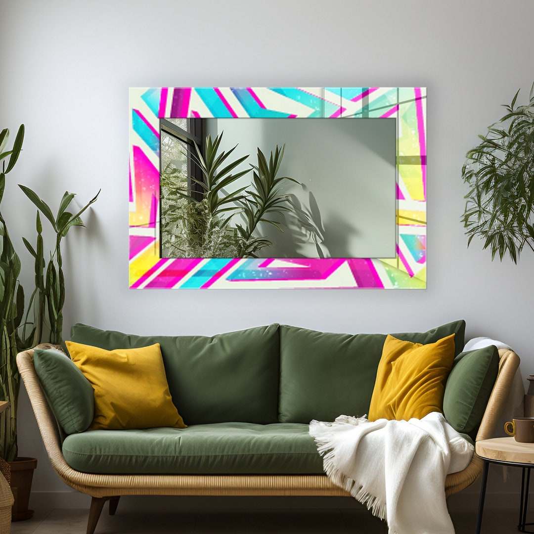 Rectangular Retro Theme Wall Mirror Decor, Purple Entryway Mirror ...