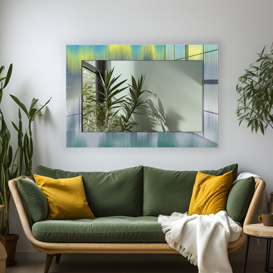 Luxury Abstract Theme Wall Mirror Decor, Rectangular Living Room Mirror ...