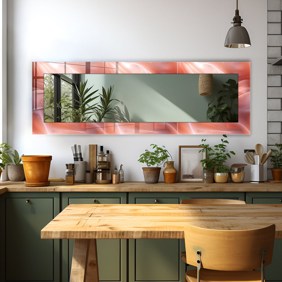 Rose Pink Wavy Theme Wall Mirror Decor, Living Room Mirror, Full Length ...