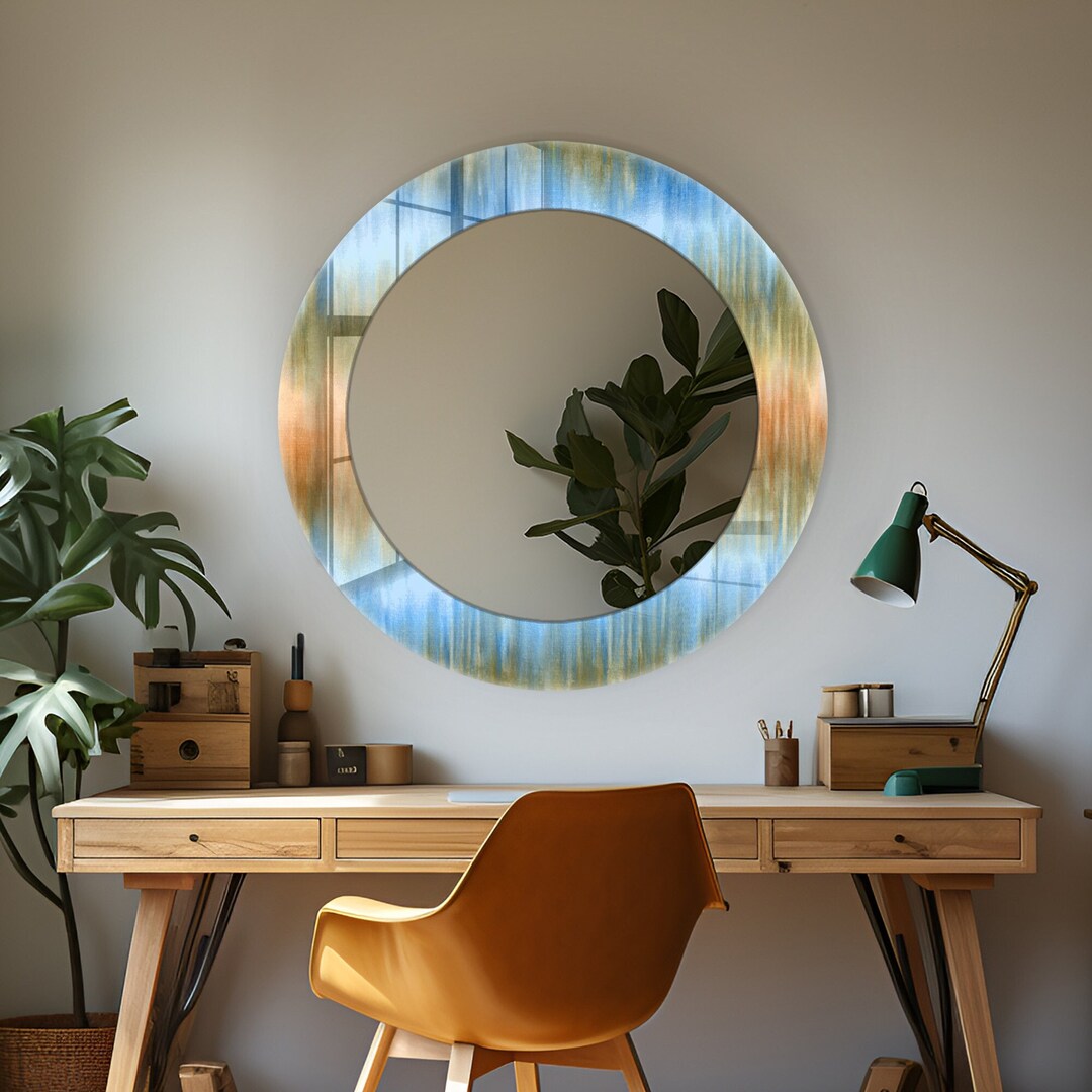 Blue Abstract Theme Wall Mirror Decor, Round Bathroom Mirror, Mirror ...