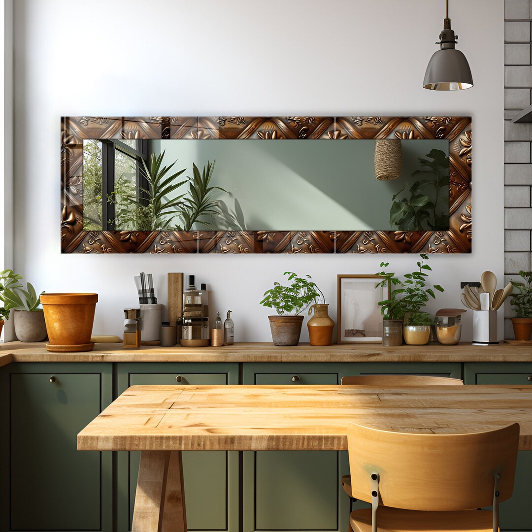 Dark Embossed Theme Wall Mirror Decor, Bathroom Mirror, Full Length ...