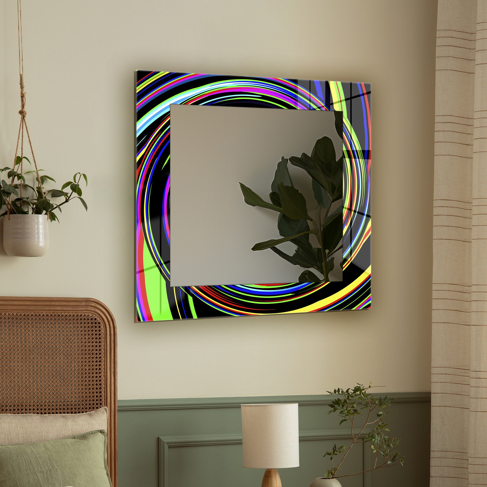 Multicolor Swirl Rectangle Glass Mirror: Modern Wall Decor - Etsy