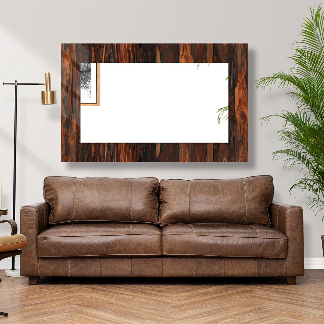 Wood Theme Wall Mirror: Tempered Glass, Living Room Decor - Etsy