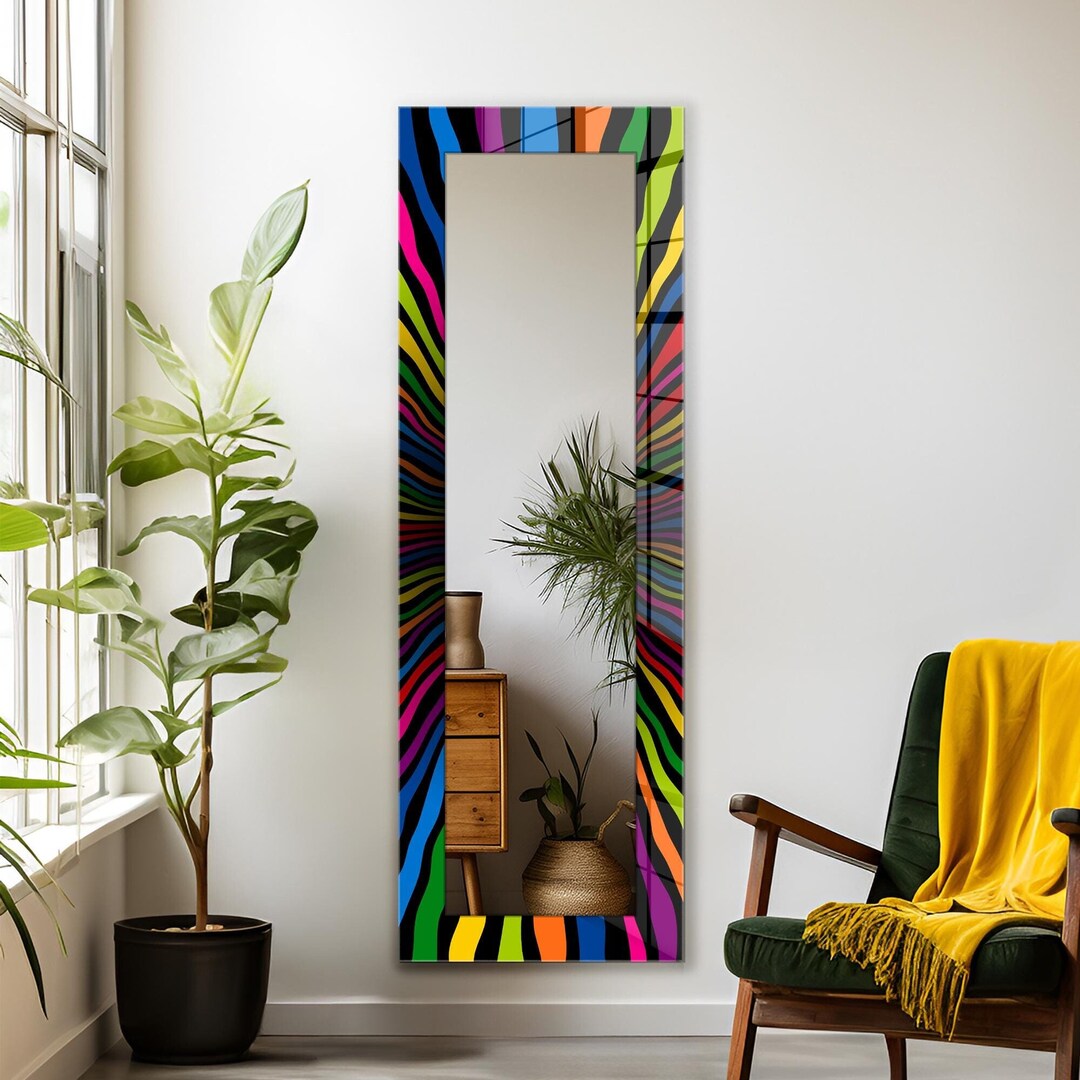 Multicolour Abstract Hallway Mirror Decor, Colorful Bathroom Mirror ...