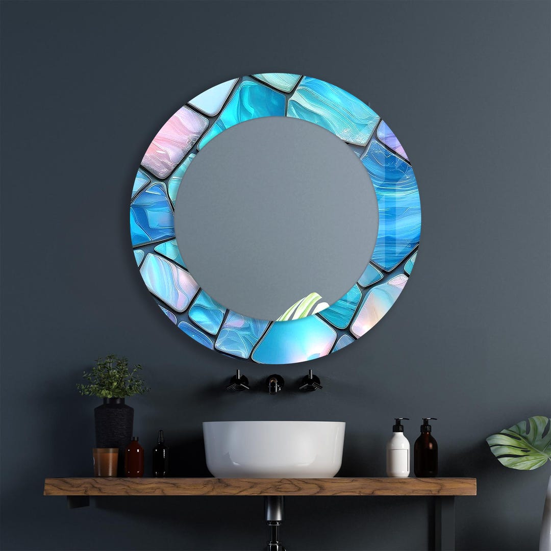 Geometrical Abstract Theme Wall Mirror Decor, Bathroom Mirror, Round ...