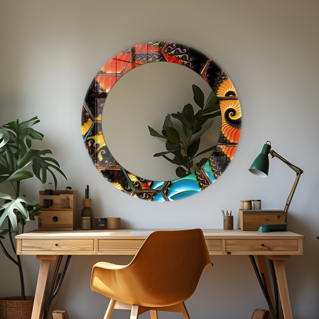Abstract Mirror Art Decor, Round Mirror Decor for Bathroom, Mirror Wall ...