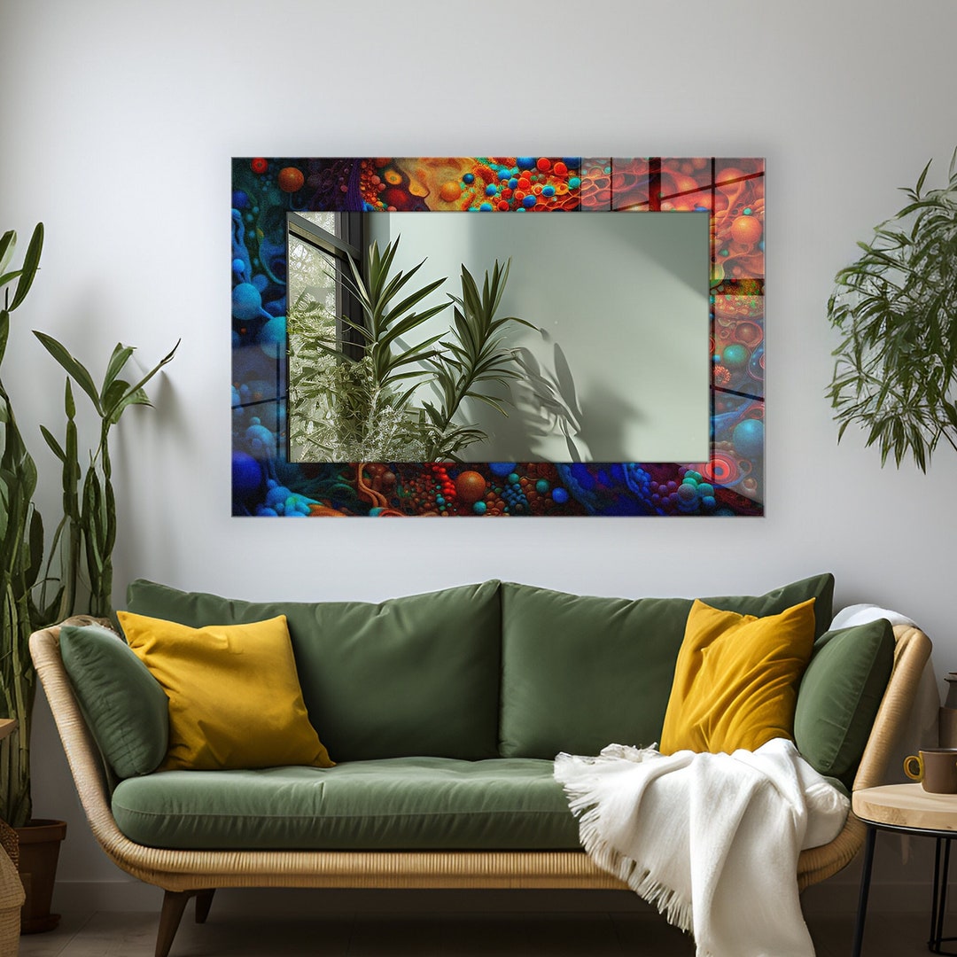 Abstract Tempered Glass Wall Mirror: Colorful Living Room Decor - Etsy